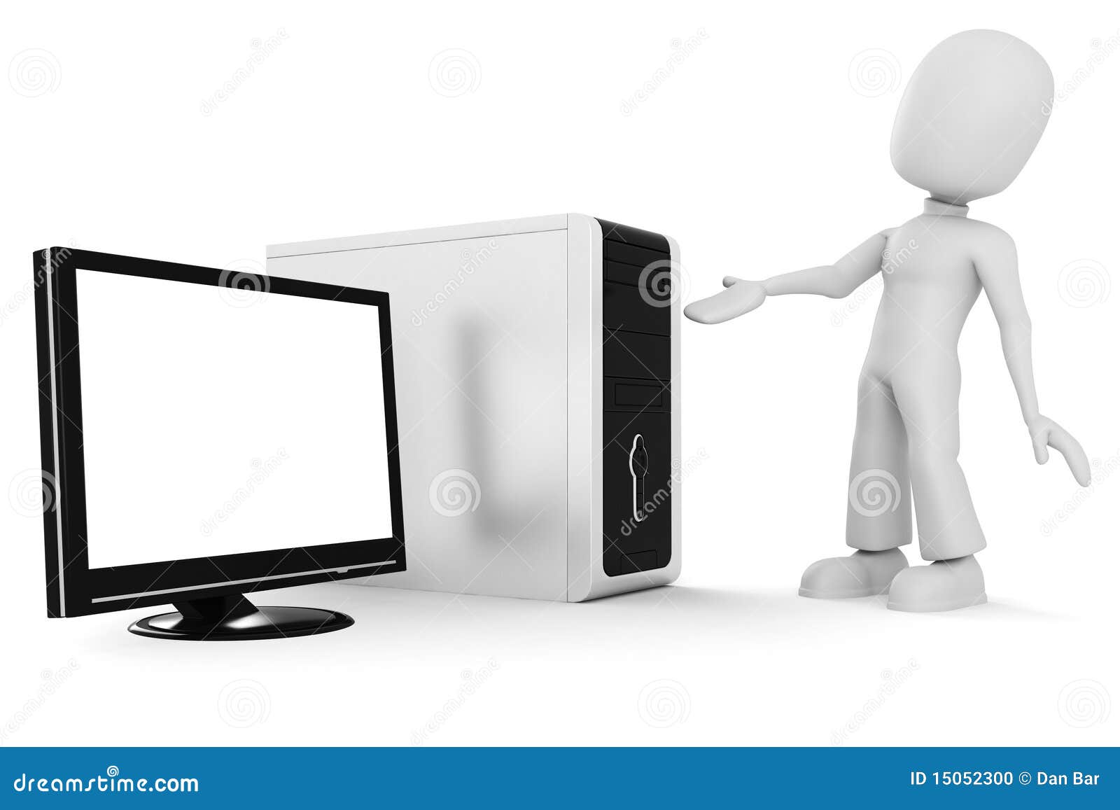 3d man, revealing a new pc stock illustration. Illustration of ...