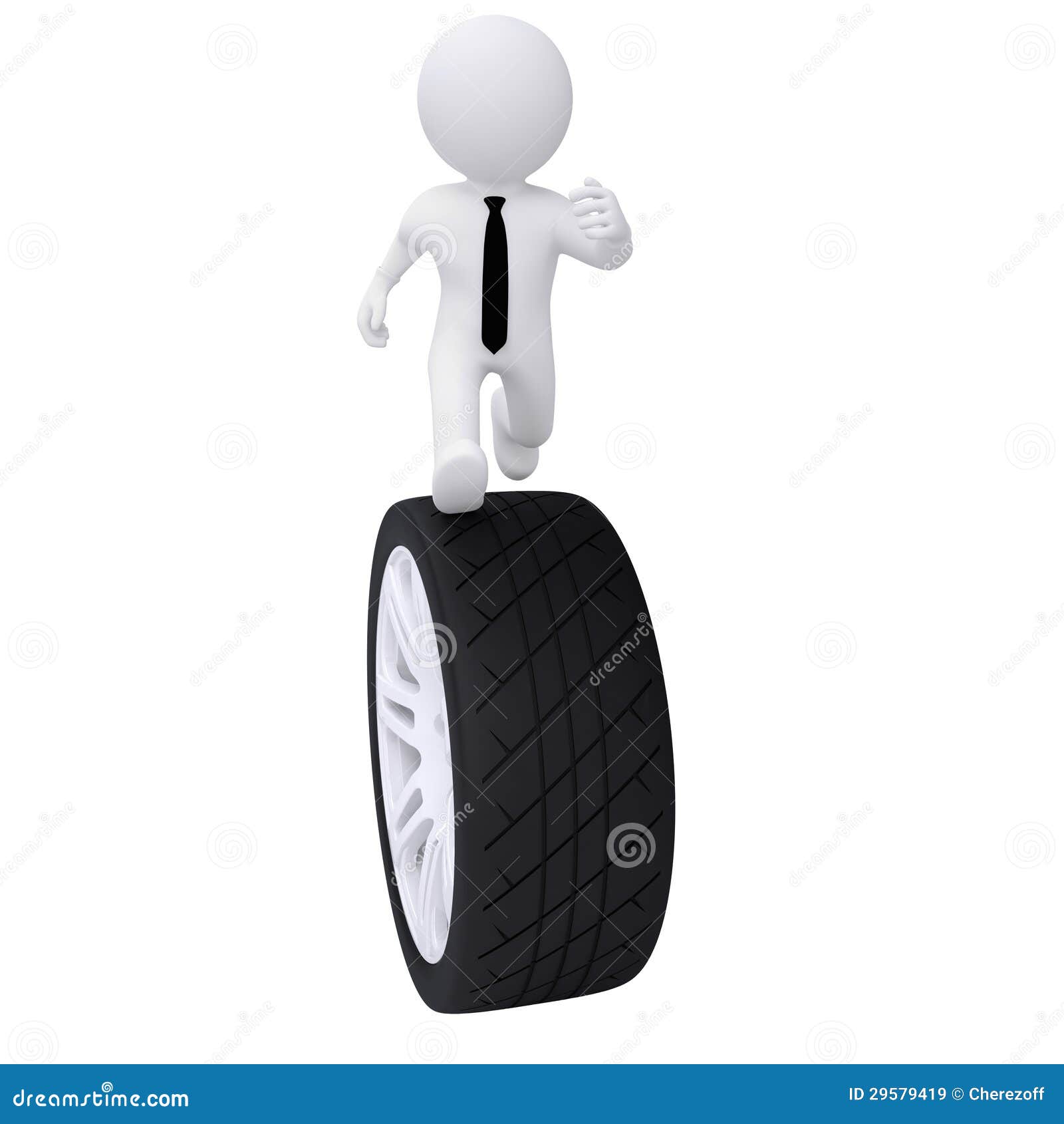 3d Man Running on the Car Wheel Stock Illustration - Illustration of ...