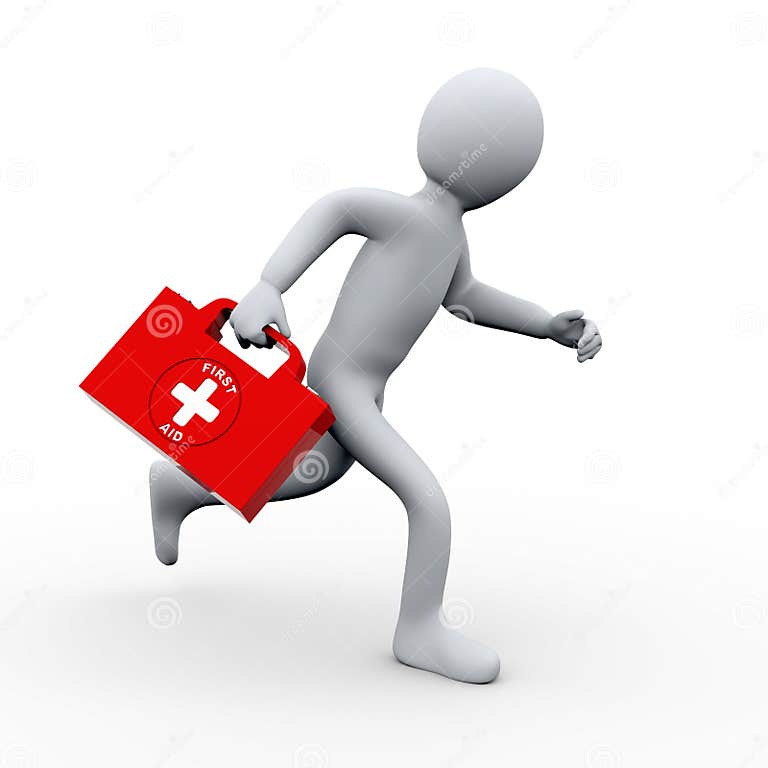 3d Man Running with First Aid Kit Stock Illustration - Illustration of ...