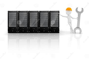 3d Man and Server, Hardware Maintenance Stock Illustration ...