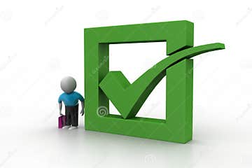 3d Man Showing Green Check Mark in Box Stock Illustration ...