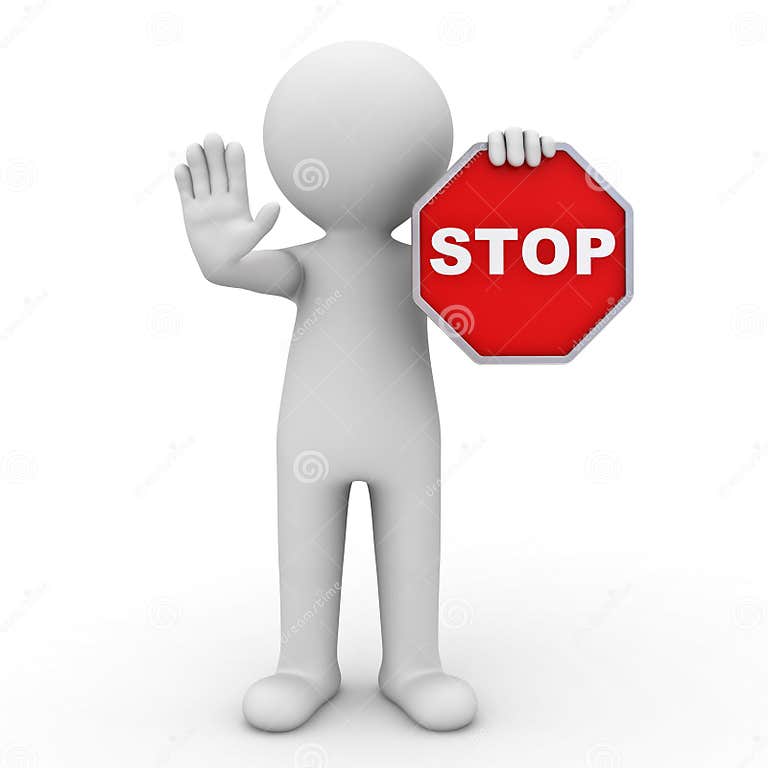 3d man showing stop sign stock illustration. Illustration of resist ...