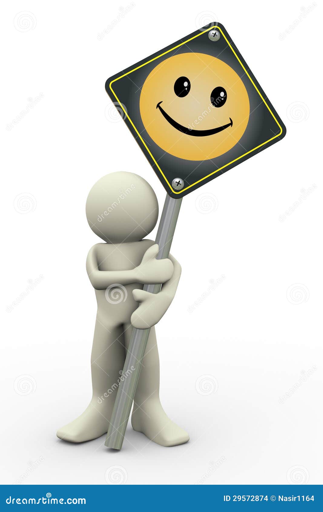 3d Man with Smile Sign Board Stock Illustration - Illustration of ...