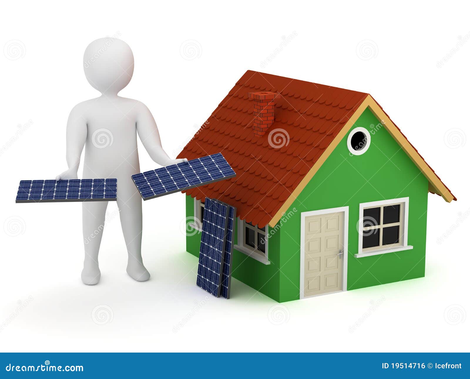 3d man with solar panels stock illustration. Illustration of render ...