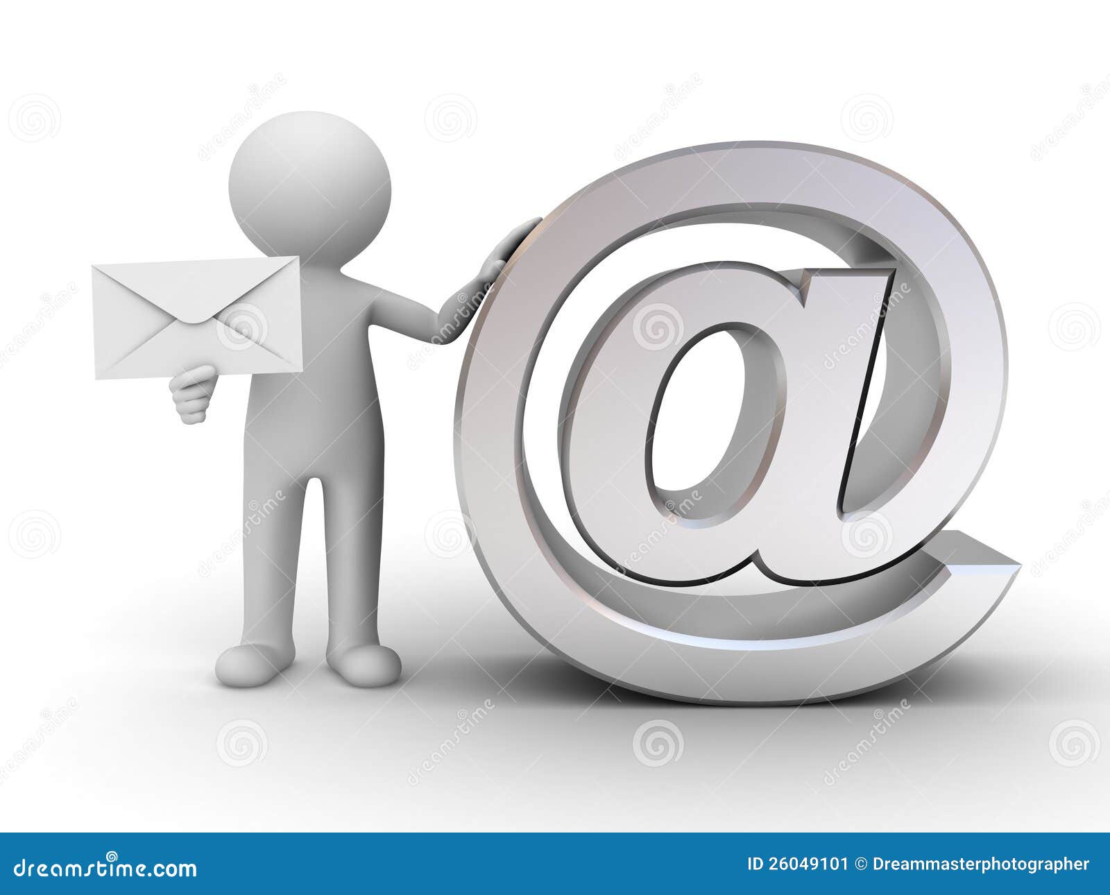 3d Man Standing and Holding Envelope with at Sign Stock Illustration ...