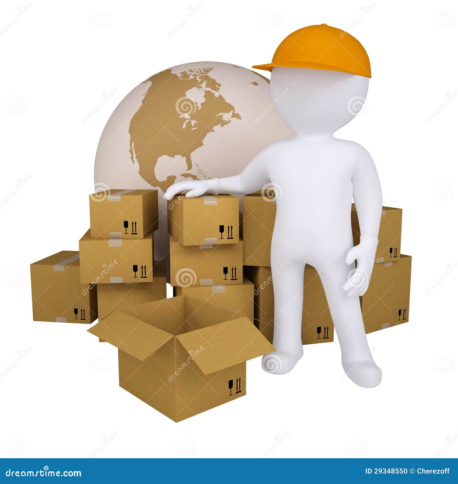 3d Man Standing Near the Boxes Stock Illustration - Illustration of ...