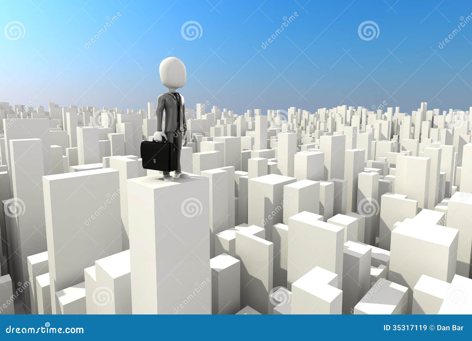 3d Man Standing on the Rooftop of Skyscraper Stock Illustration ...