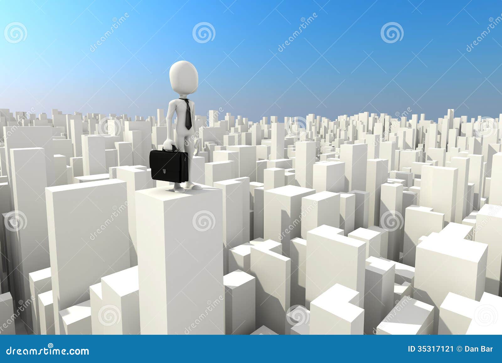 3d Man Standing on the Rooftop of Skyscraper Stock Illustration ...