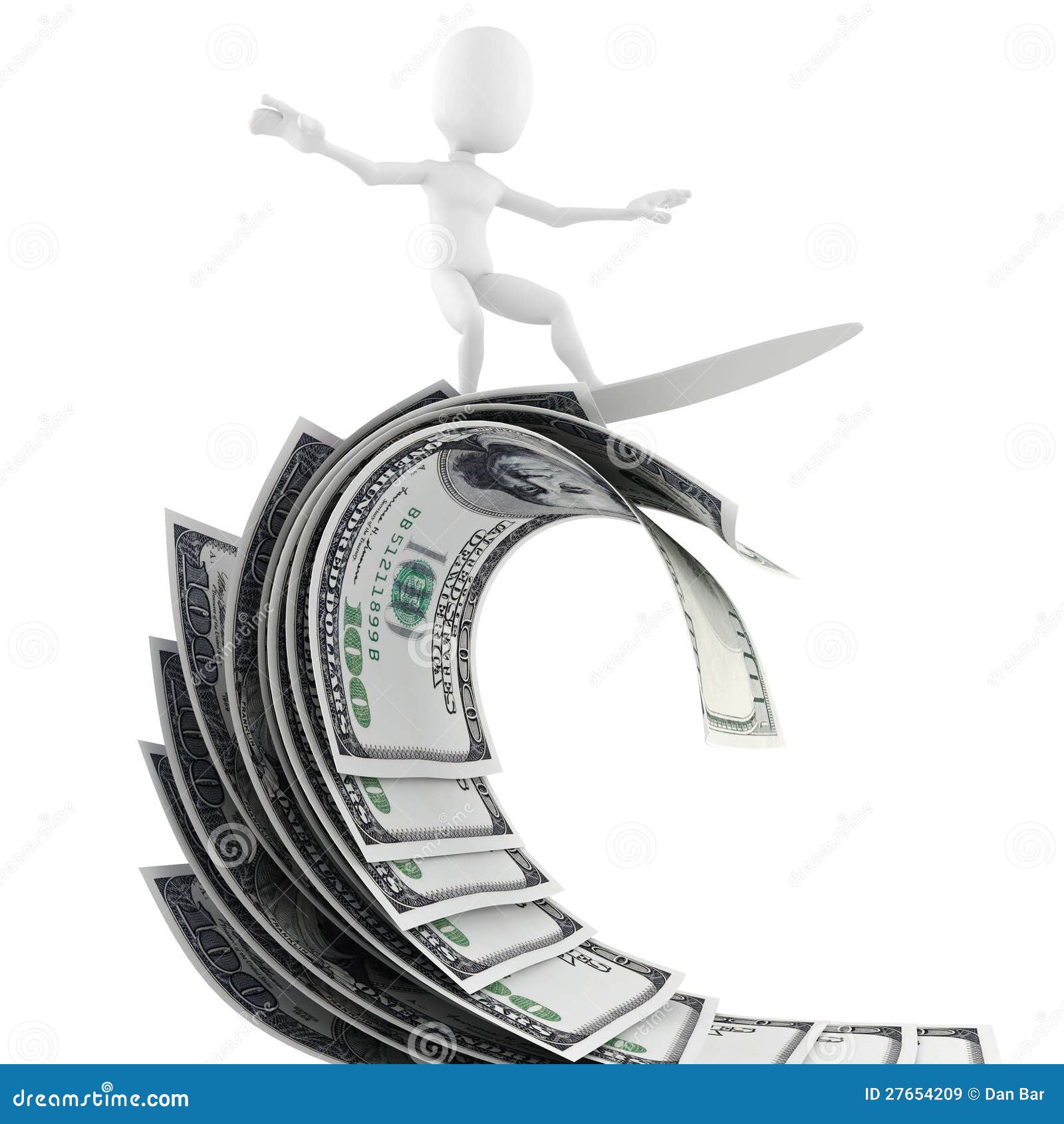 3d man surfing on money stock illustration. Illustration of bill - 27654209