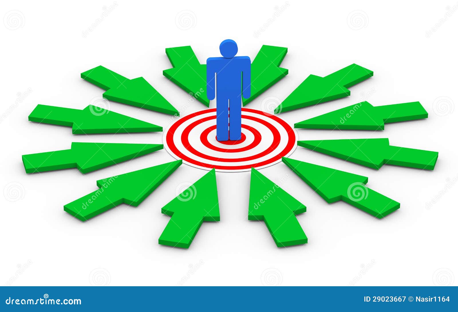 3d Man on Target Surround by Arrows Stock Illustration - Illustration ...