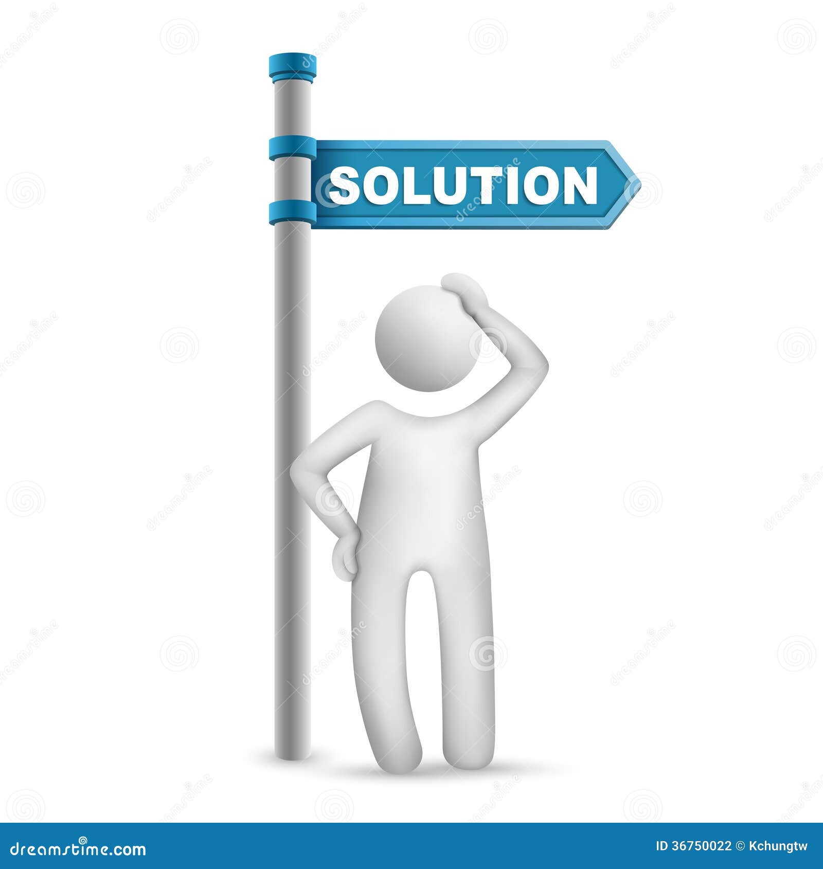3d Man Thinking With Directional Sign And Word Solution Vector ...