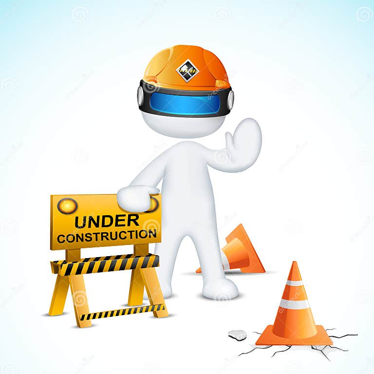 3d Man in Vector with Under Construction Element Stock Vector - Illustration of halt, cartoon ...