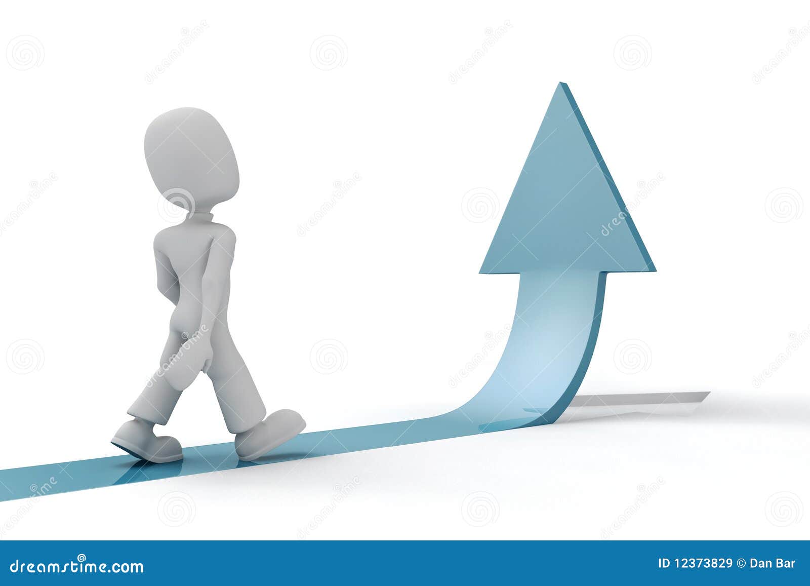 3d Man Walking on a Blue Arrow Pointing Up_2 Stock Illustration ...
