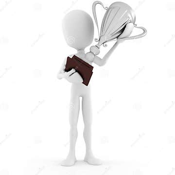 3d Man Winner Holding a Big Trophy Stock Illustration - Illustration of ...