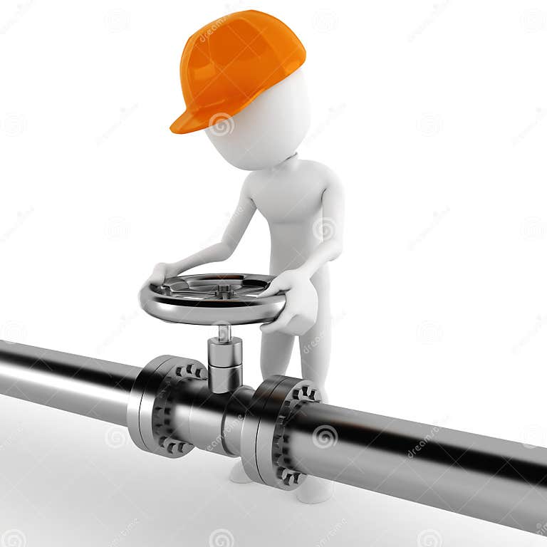 3d Man Worker and Shiny Pipeline Stock Illustration - Illustration of ...