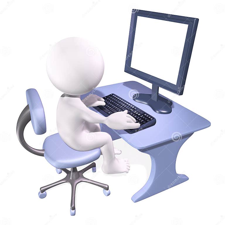 3d man working on computer stock illustration. Illustration of faceless ...