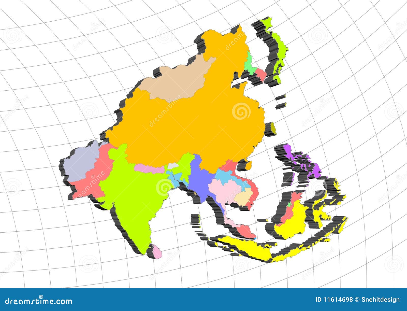 3D Map Of Asia Royalty Free Stock Photos - Image: 11614698