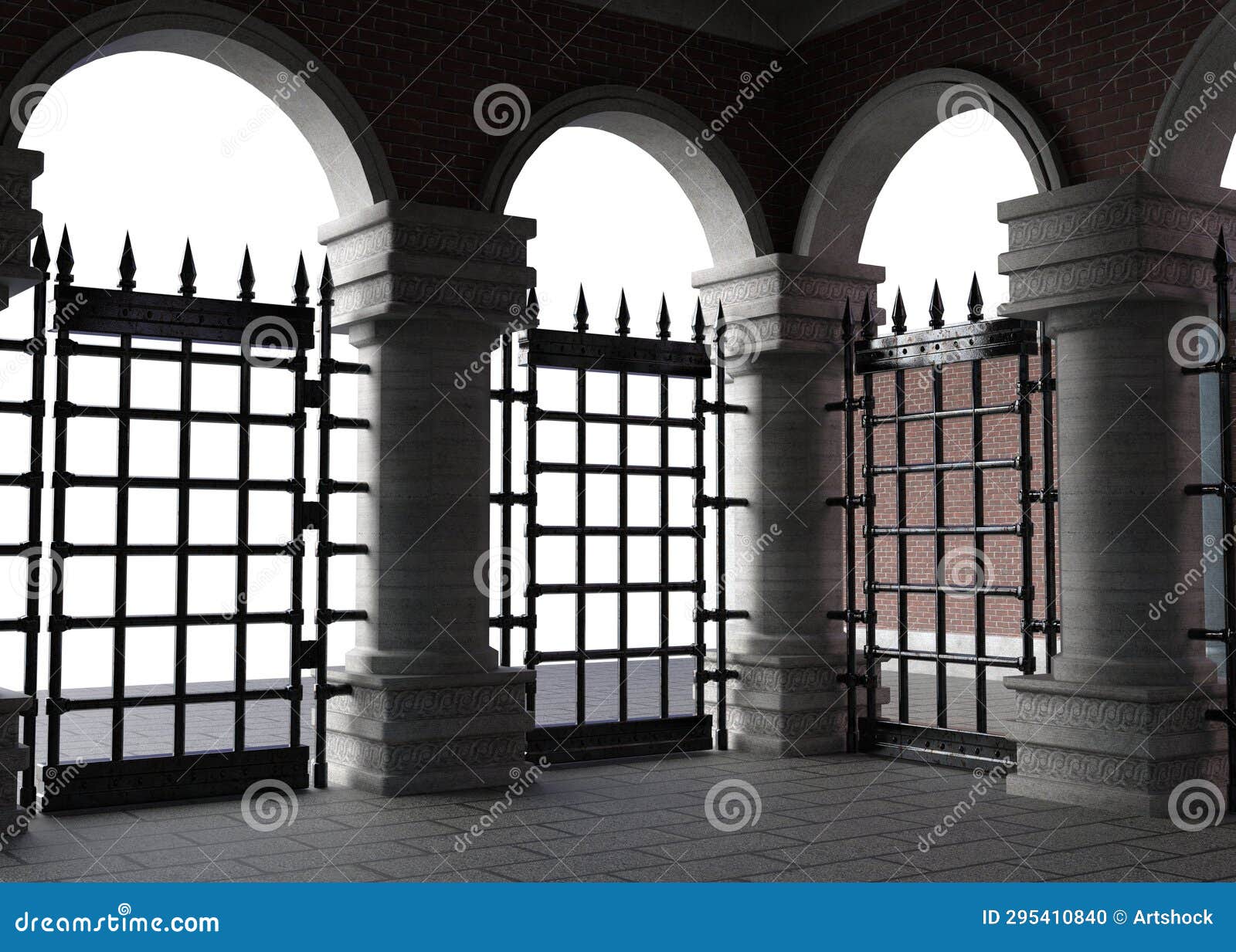 3D Medieval Gated Courtyard Stock Illustration - Illustration of iron, gate: 295410840