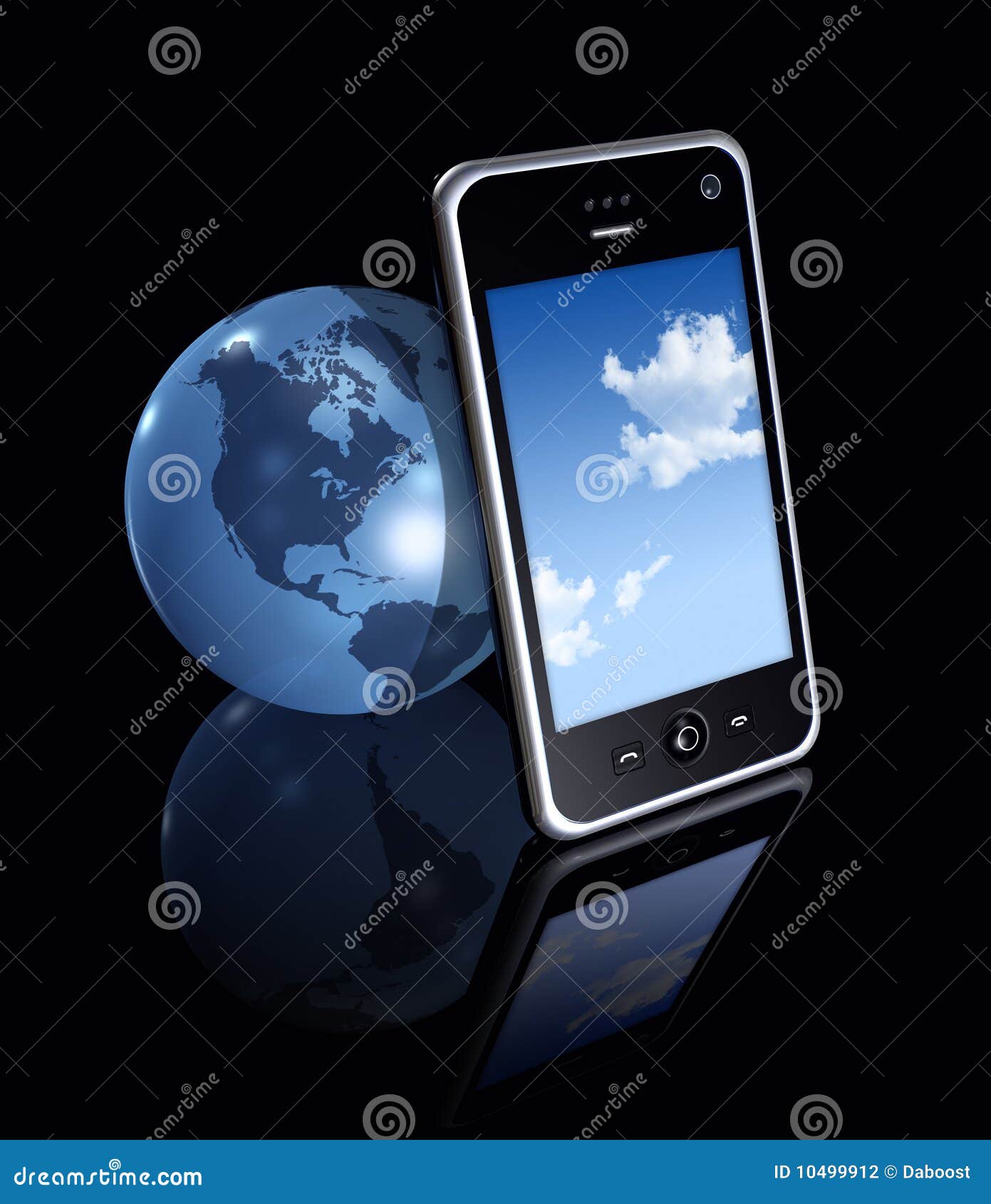 3D Mobile Phone and Earth Globe Stock Illustration - Illustration of ...