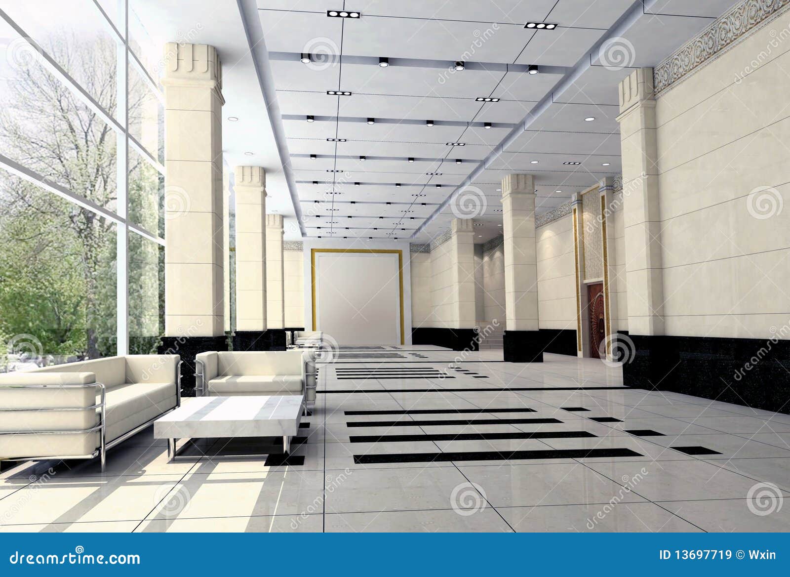 3d modern hall,corridor stock illustration. Illustration of panorama ...