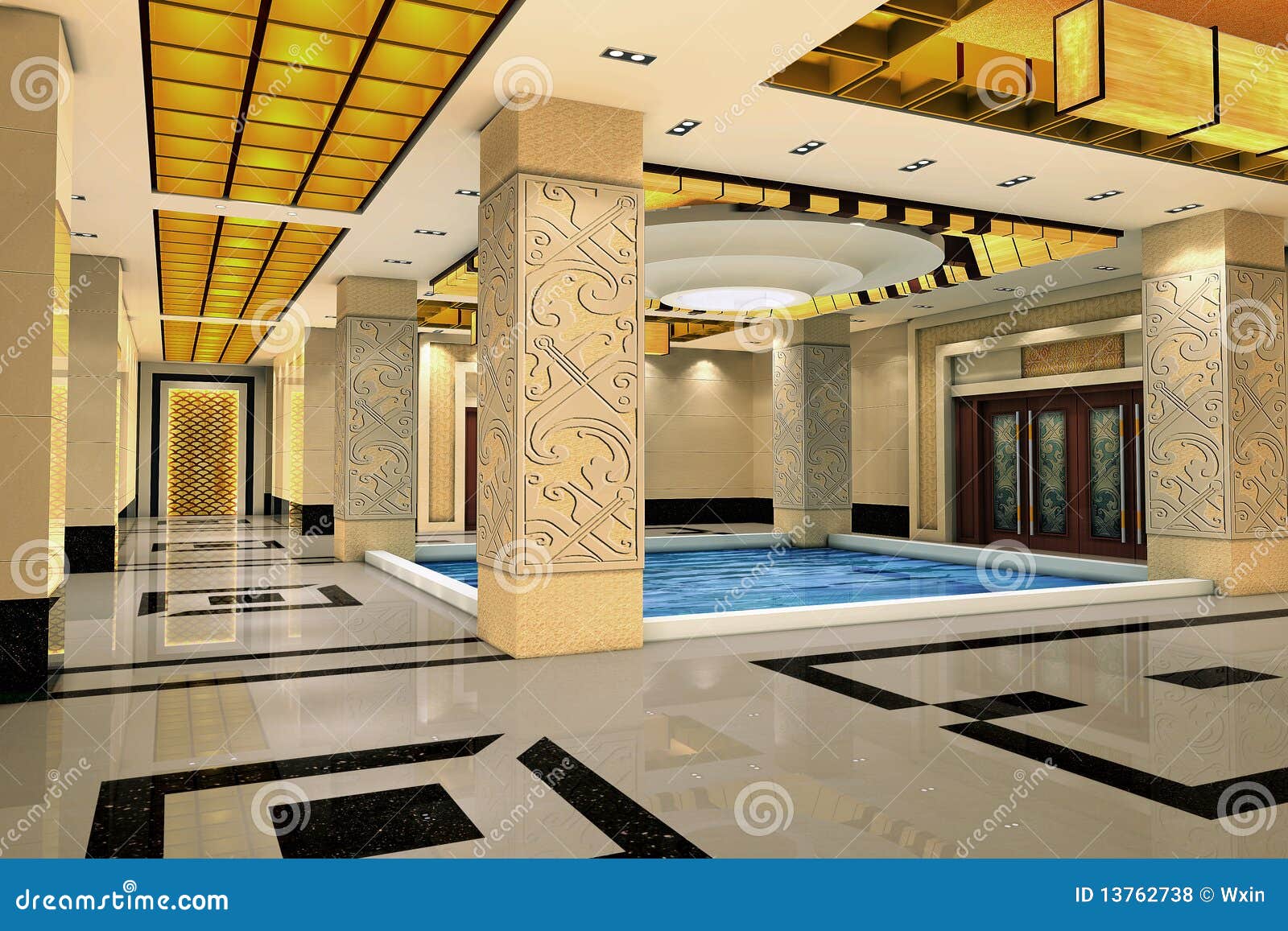 3d modern hall,corridor stock illustration. Illustration of marble ...