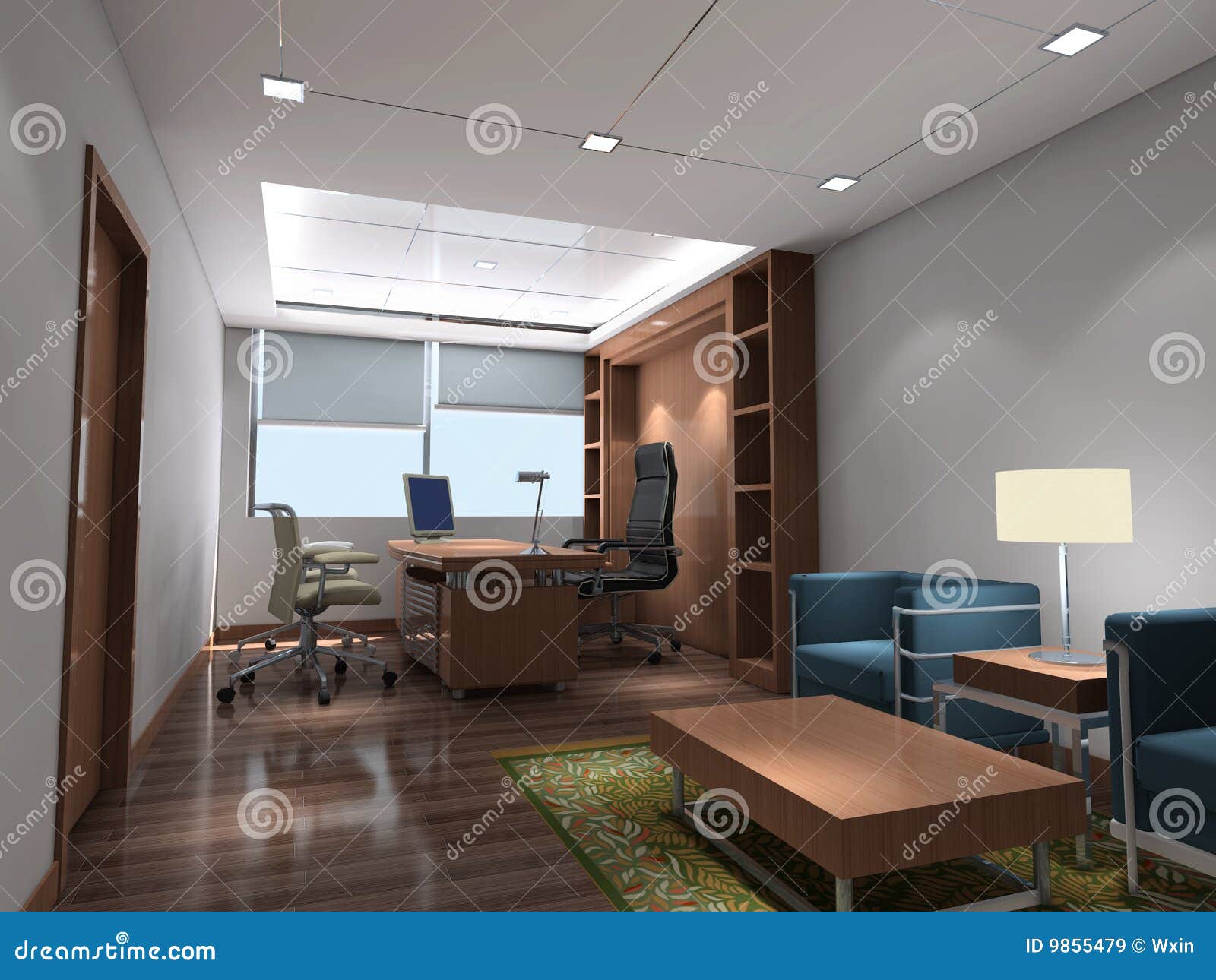 3d modern office room stock illustration. Illustration of centre - 9855479