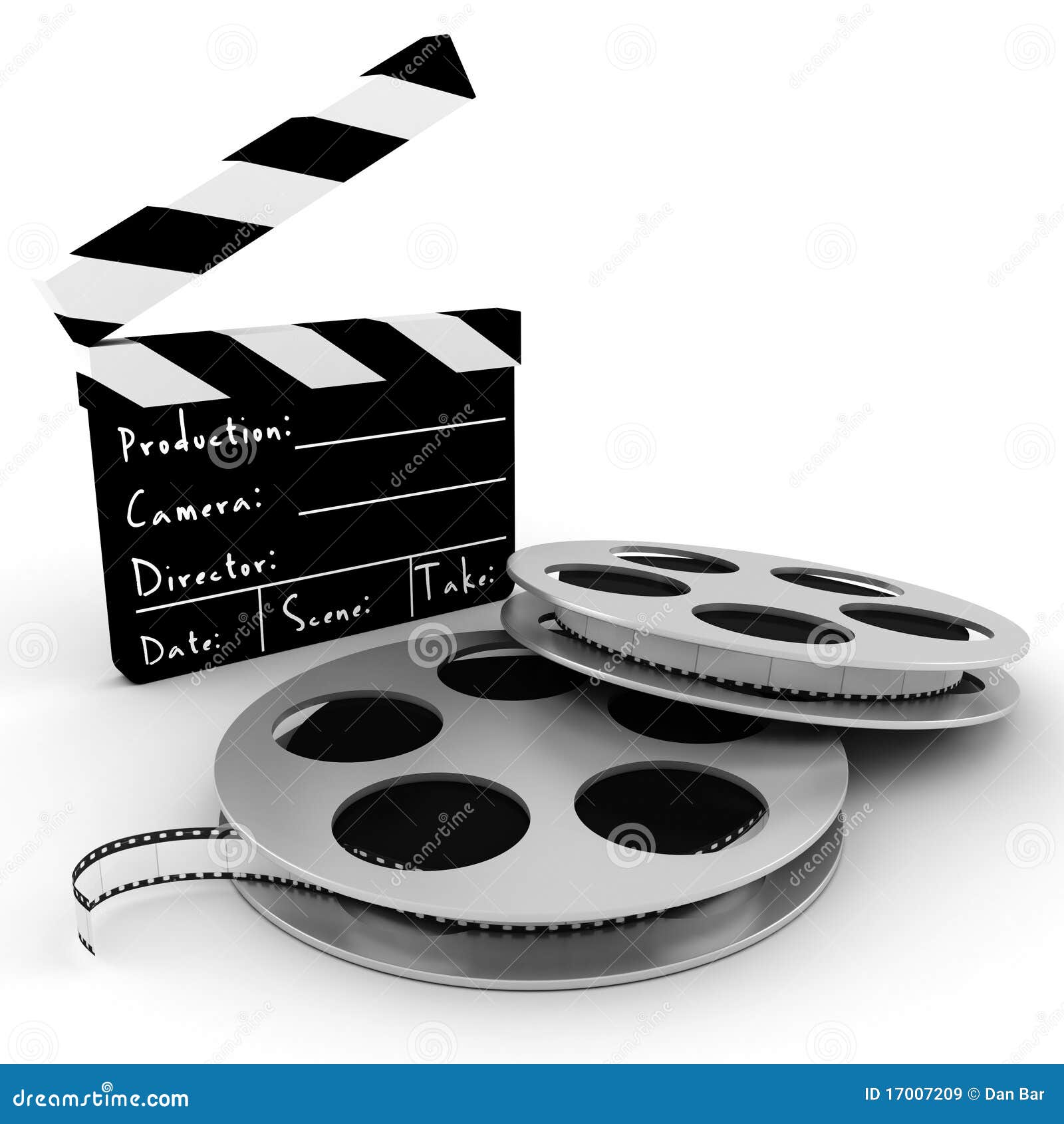 3d Movie Objects , Clipper and Reel Roll Stock Illustration ...
