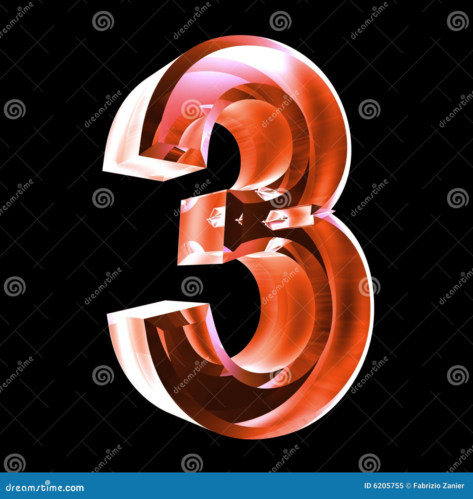 3d number 3 in red glass stock illustration. Illustration of monogram ...