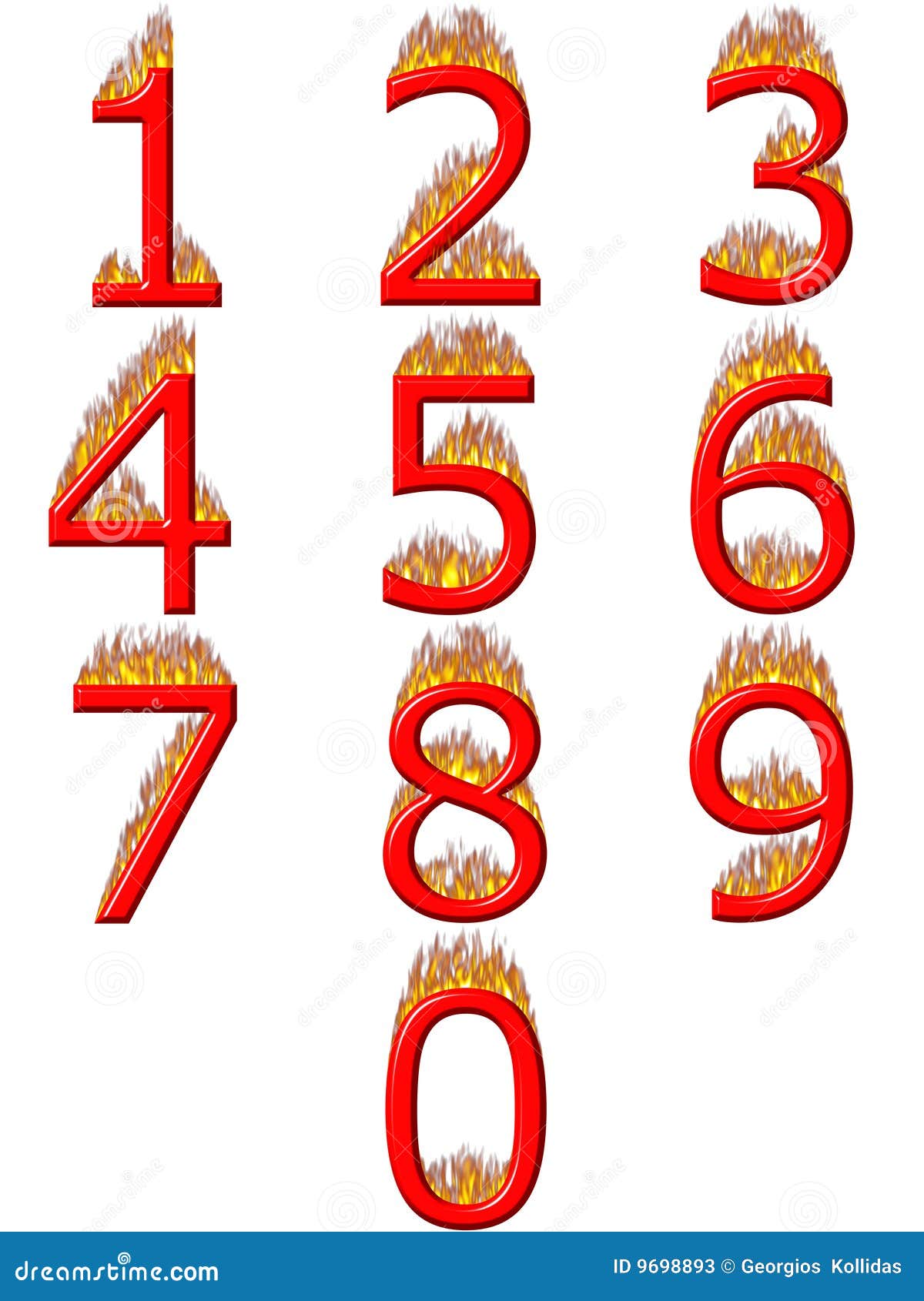 3D Numbers on Fire stock illustration. Illustration of group - 9698893