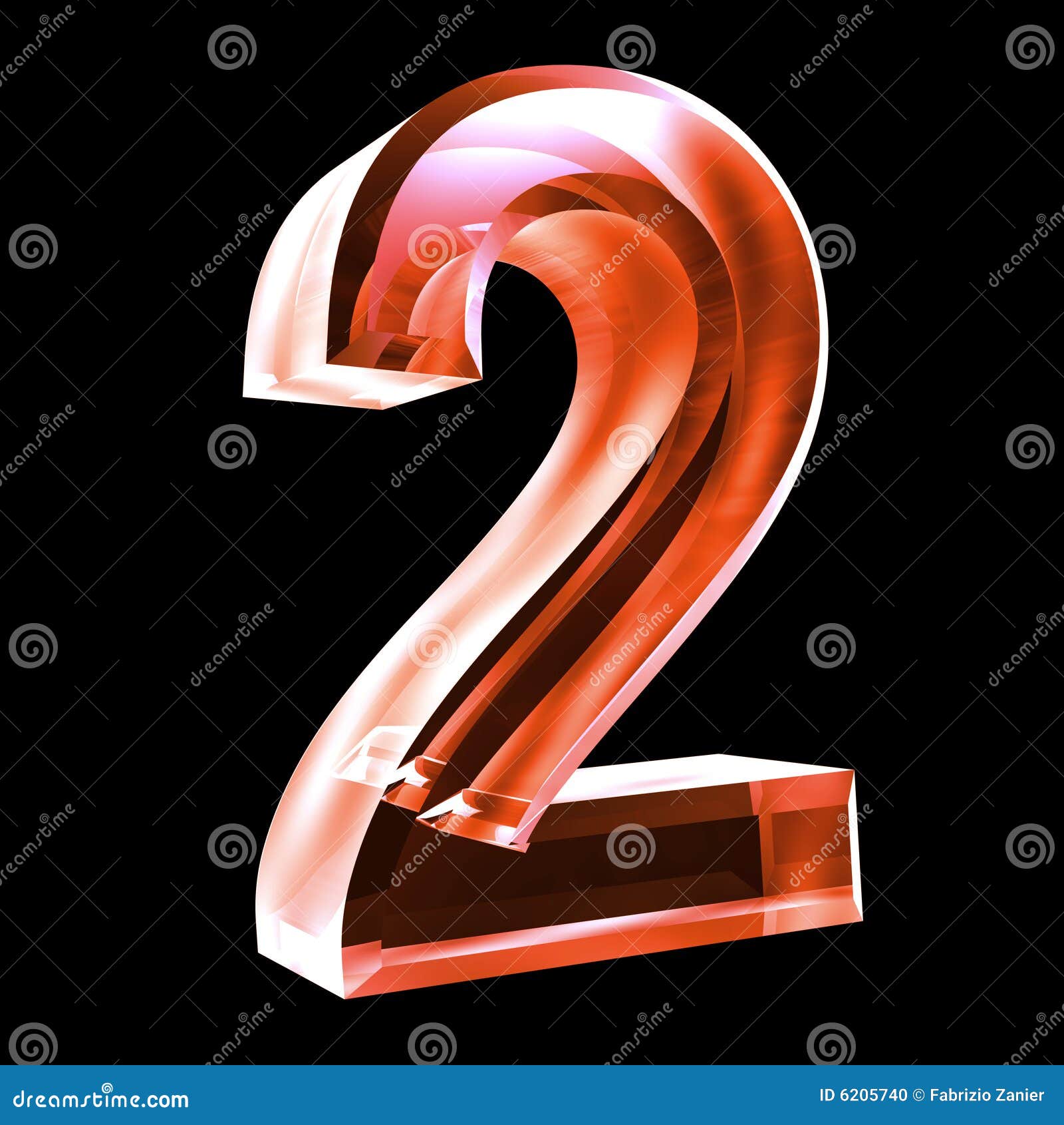 3d nummer 2 in rood glas stock illustratie. Illustration of intens ...