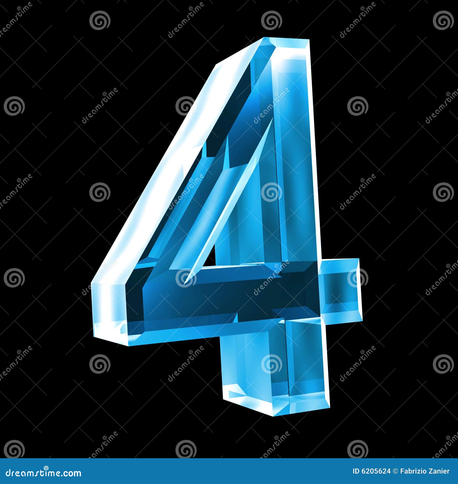 3d nummer 4 in blauw glas stock illustratie. Illustration of intens ...