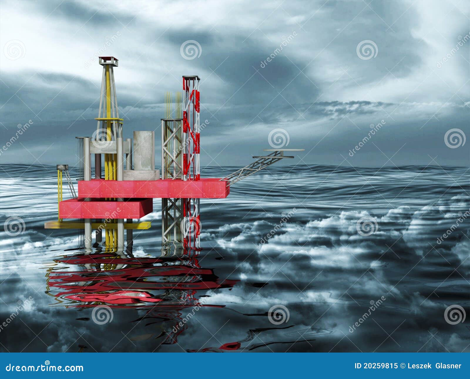 3d Oil Rig Drilling Platform, Ocean and Clouds Stock Illustration ...