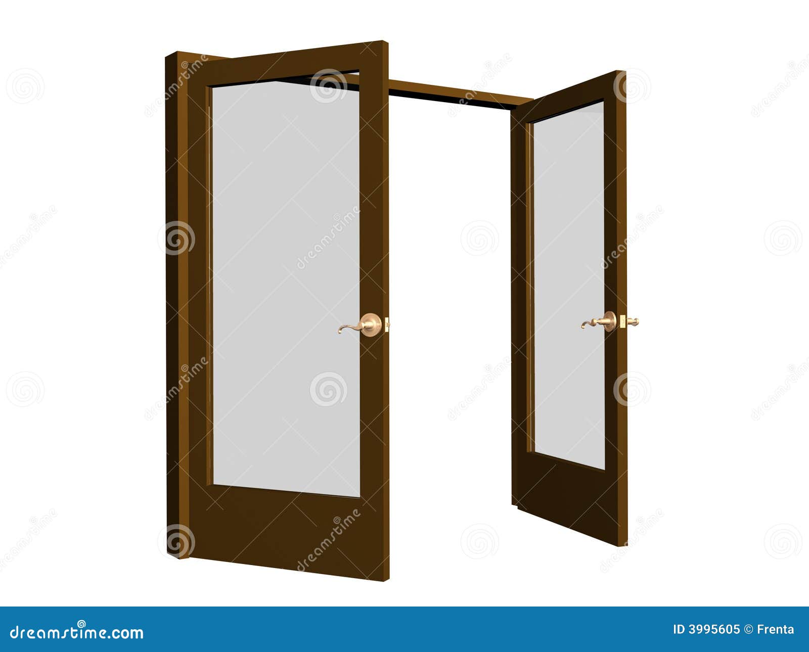 3D Open Brown Doors with Transparent Glasses Stock Illustration ...