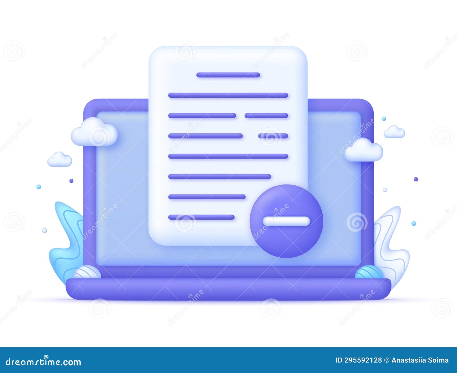 3D Page and Minus Sign on Computer. Remove Document Illustration Stock ...