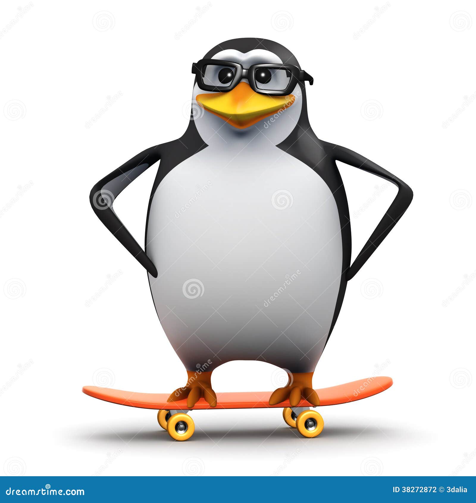 3d Penguin Rides His Skateboard Stock Illustration - Illustration of ...