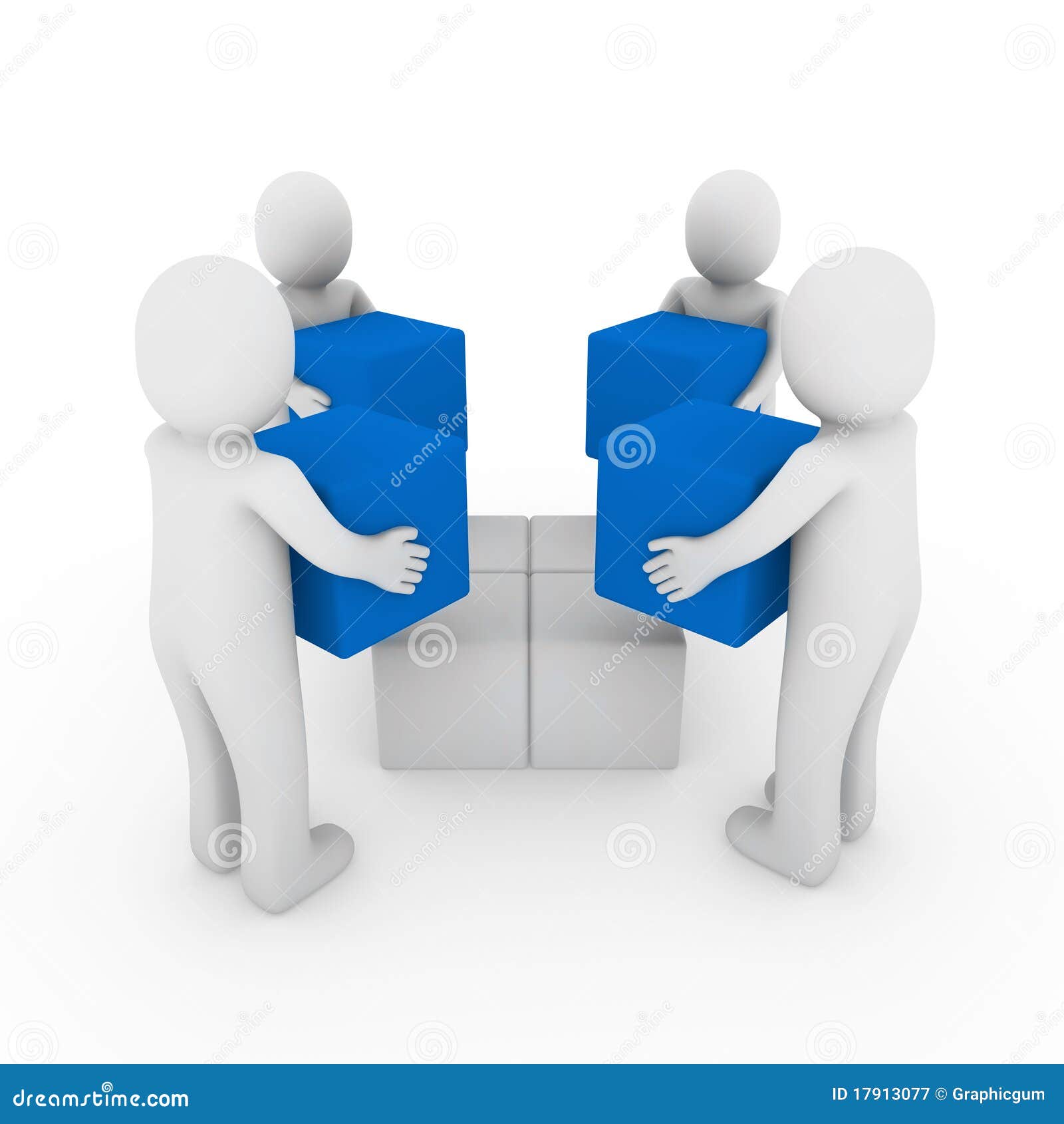 3d People Cube Box Team Blue White Stock Illustration - Illustration of ...