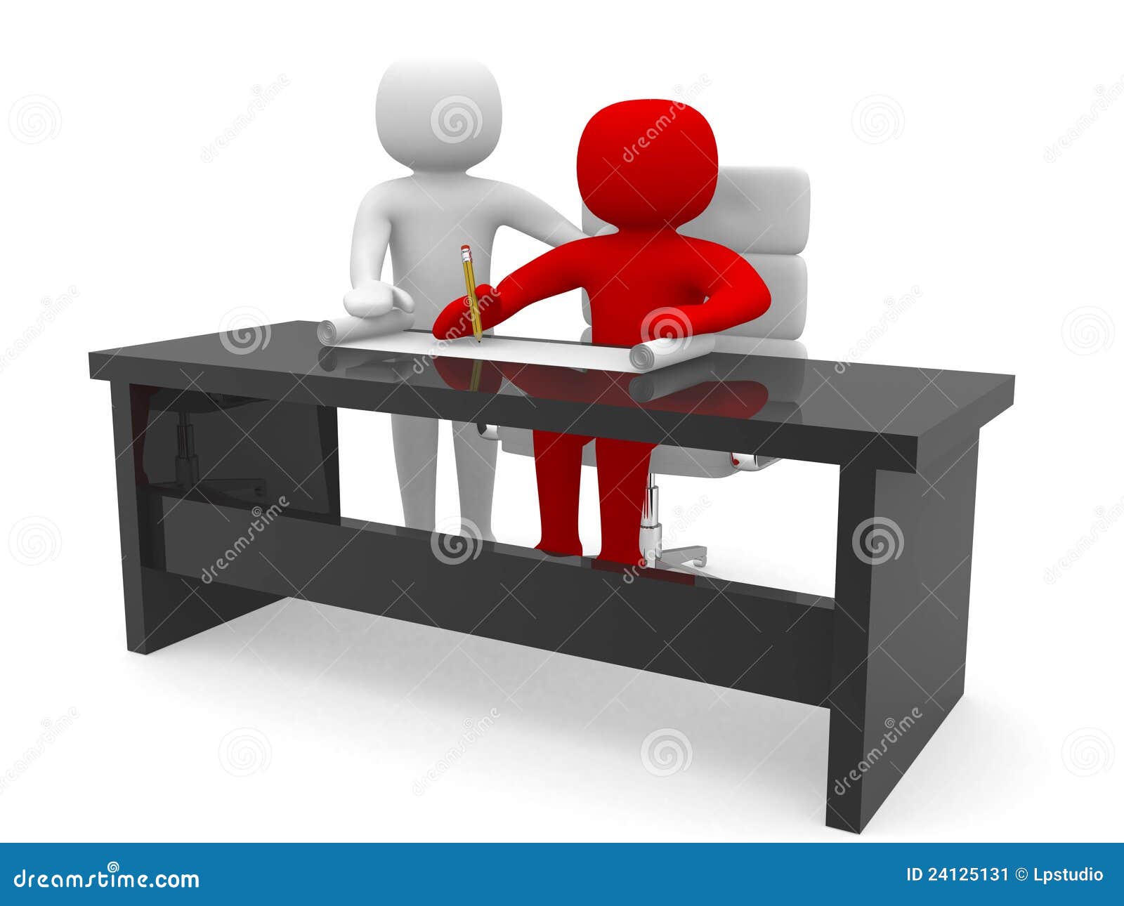 3d People - Men and a Office with Working Draft. Stock Illustration ...