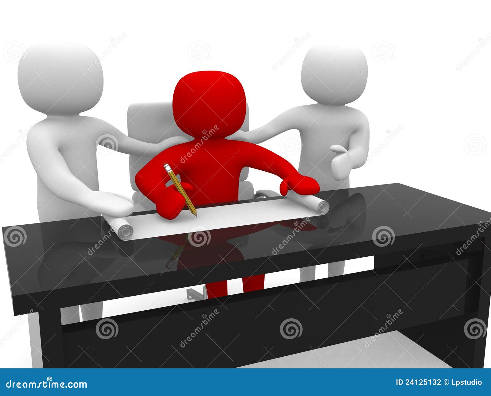 3d People - Men and a Office with Working Draft Stock Illustration ...