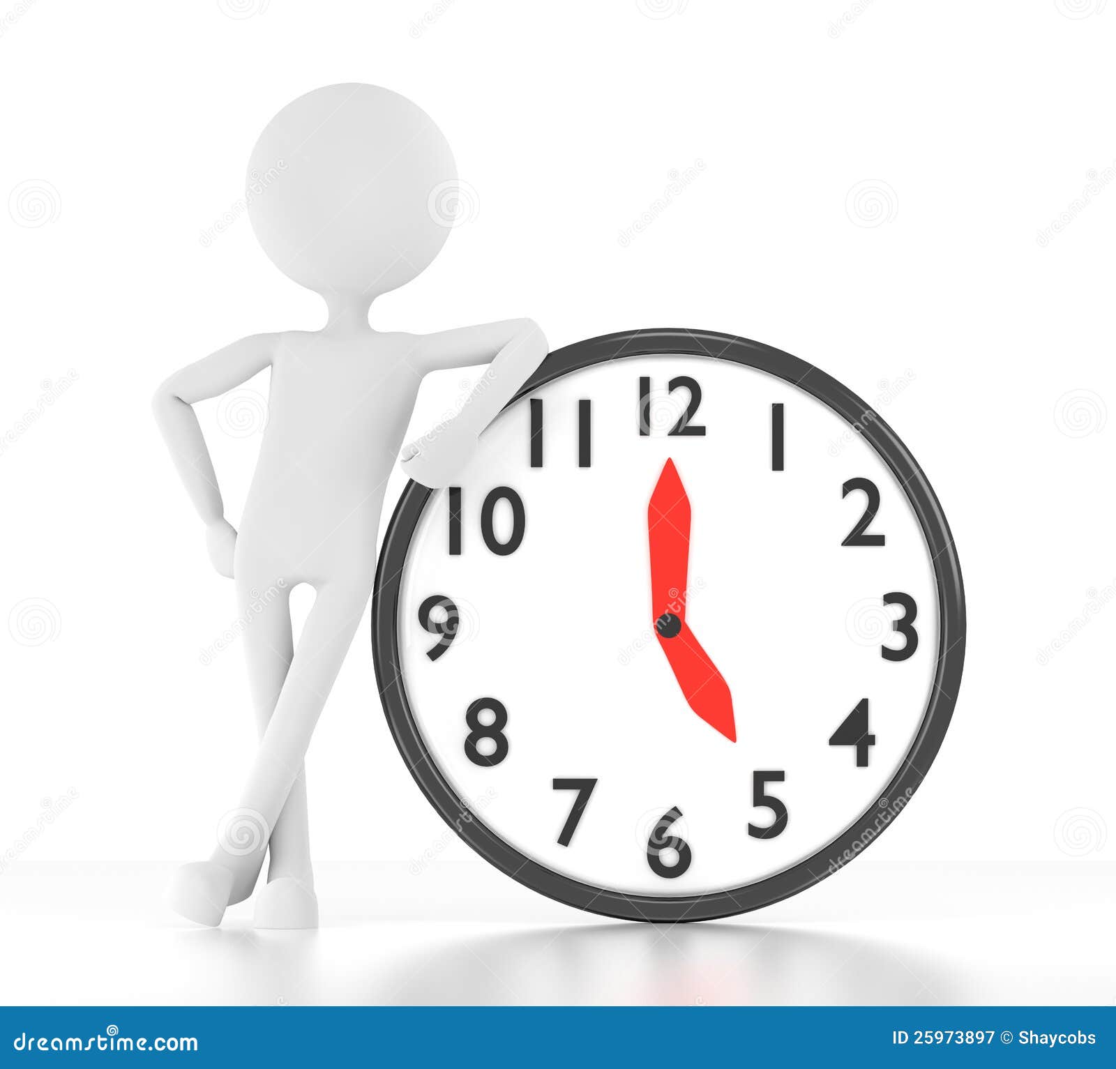 3d Person Leans on Clock that Says 17:00 Stock Illustration ...