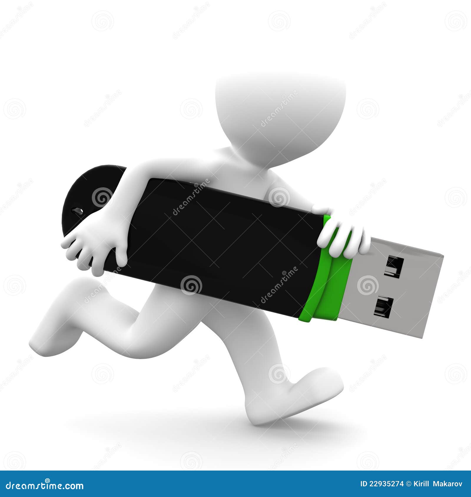 3d Person Running with USB Flash Drive Stock Illustration ...