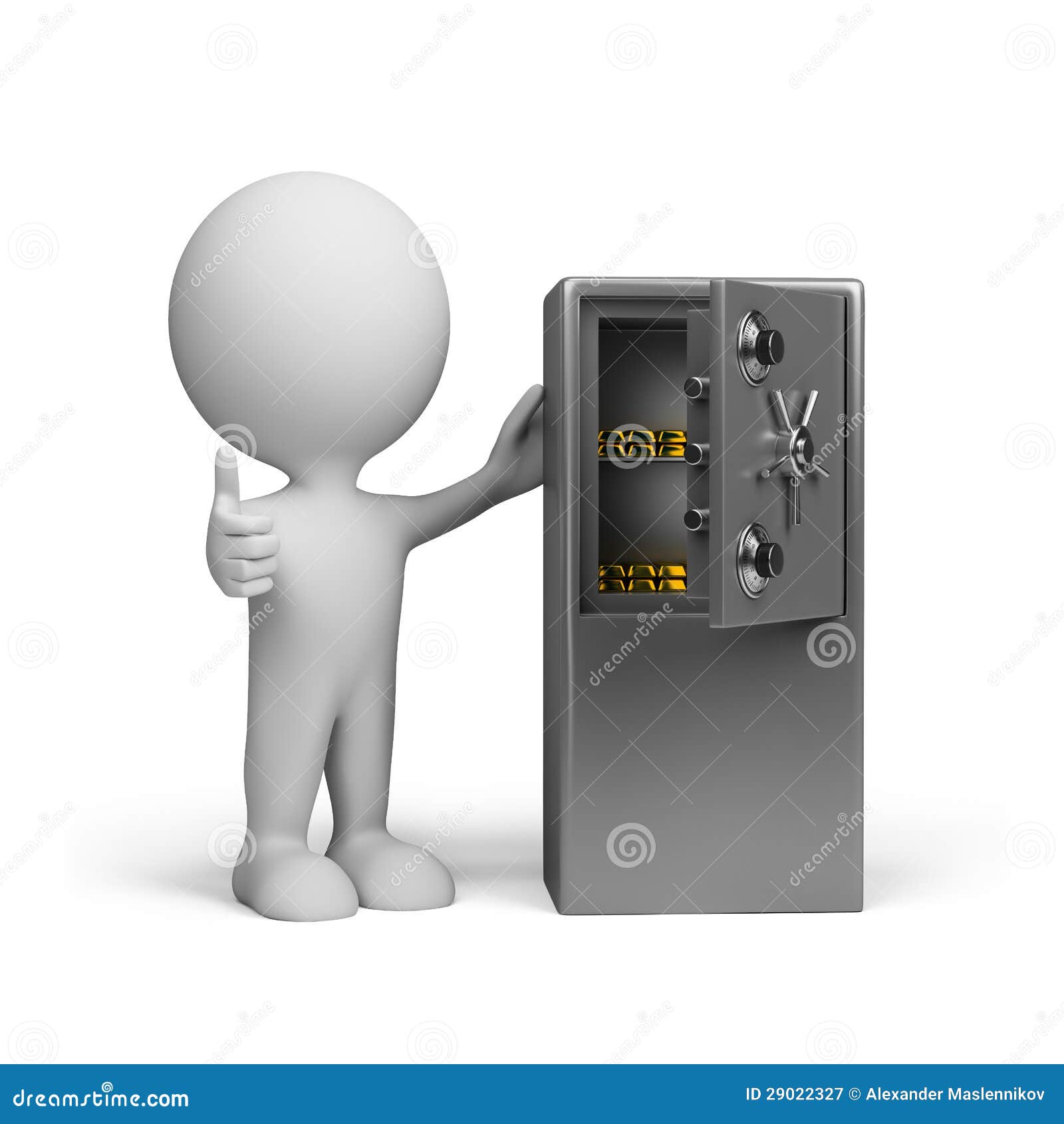 3d Person and Safe with Gold Bars Stock Illustration - Illustration of ...