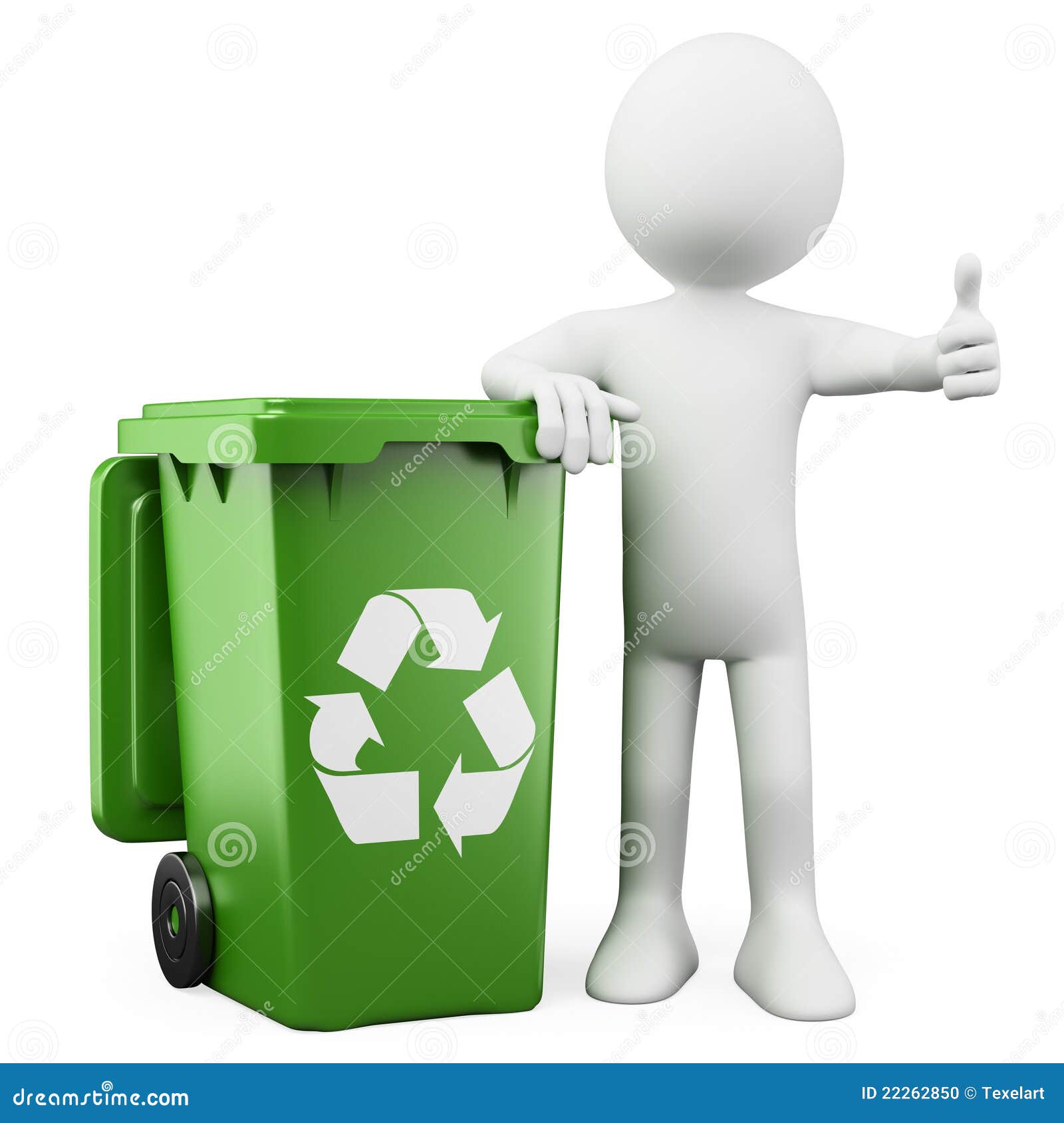 3D Person Showing a Green Bin Stock Illustration - Illustration of ...