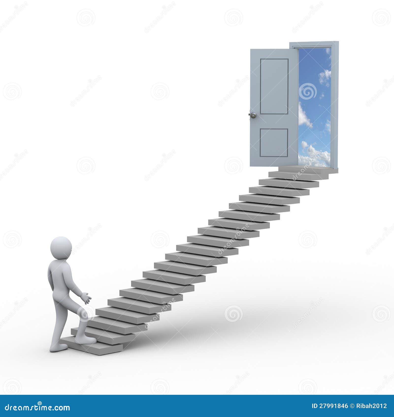 3d Person and Stairway To Open Door Stock Illustration - Illustration ...