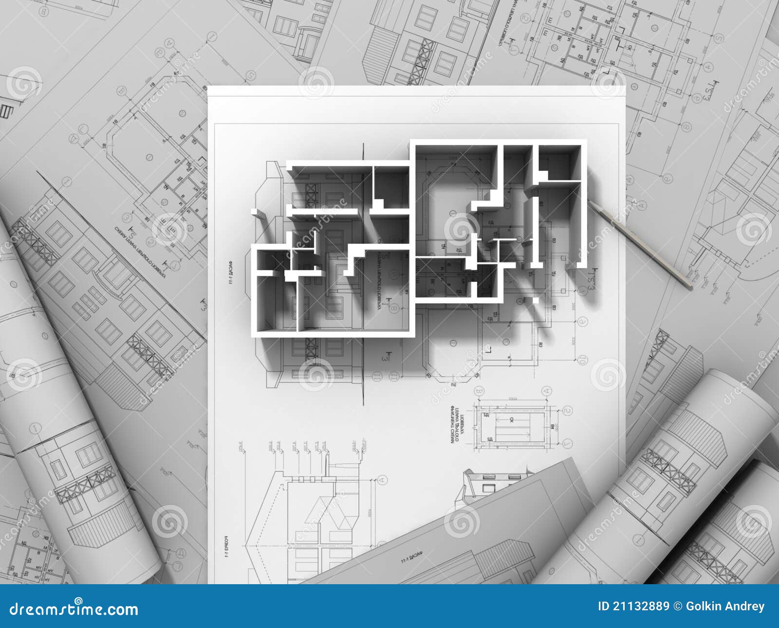 3D plan drawing stock illustration. Illustration of drafting - 21132889