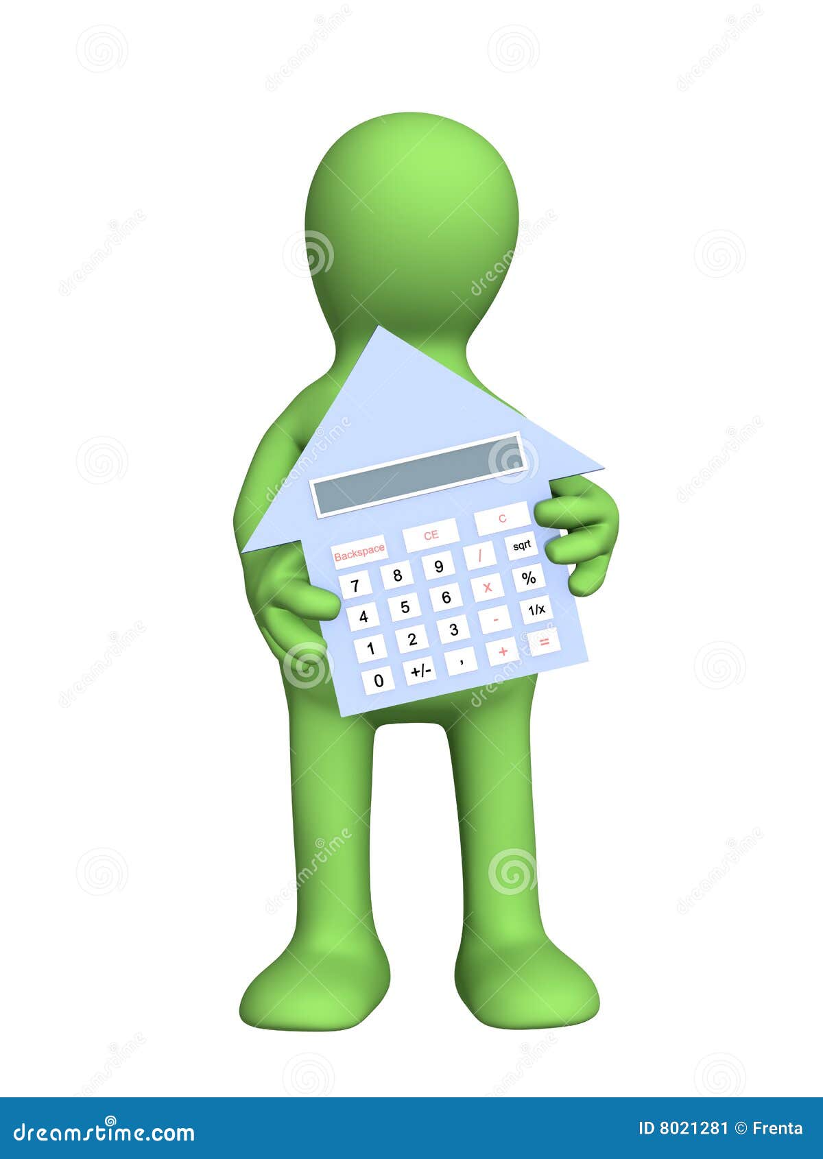3d puppet with calculator stock illustration. Illustration of green ...
