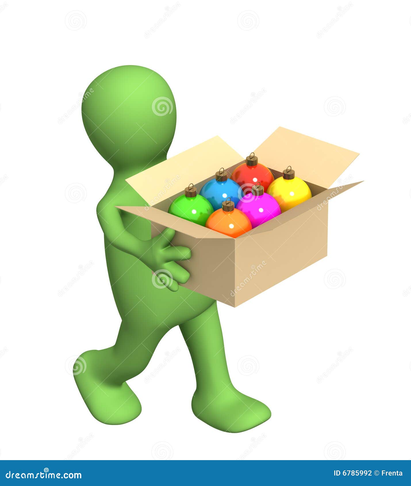3d Puppet, Carrying a Box with Christmas Balls Stock Illustration ...