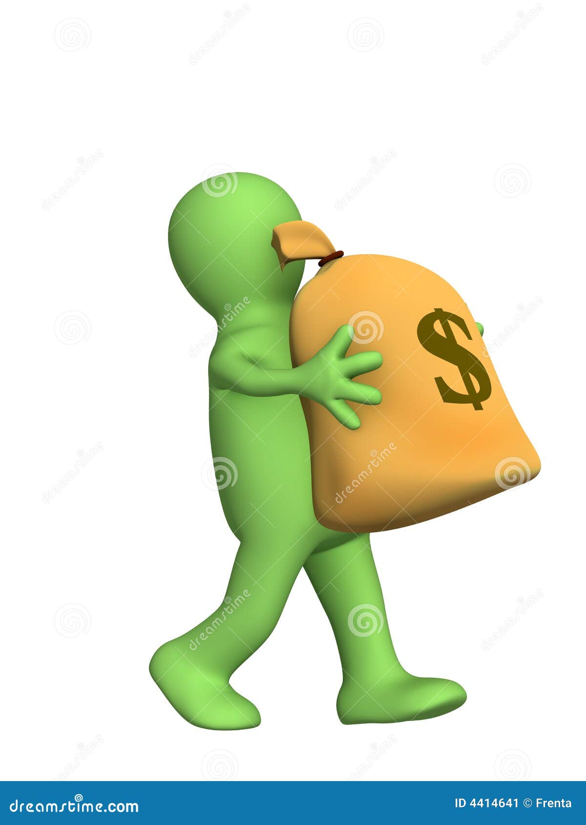 3d Puppet, Carrying in Hands the Big Bag of Money Stock Illustration ...
