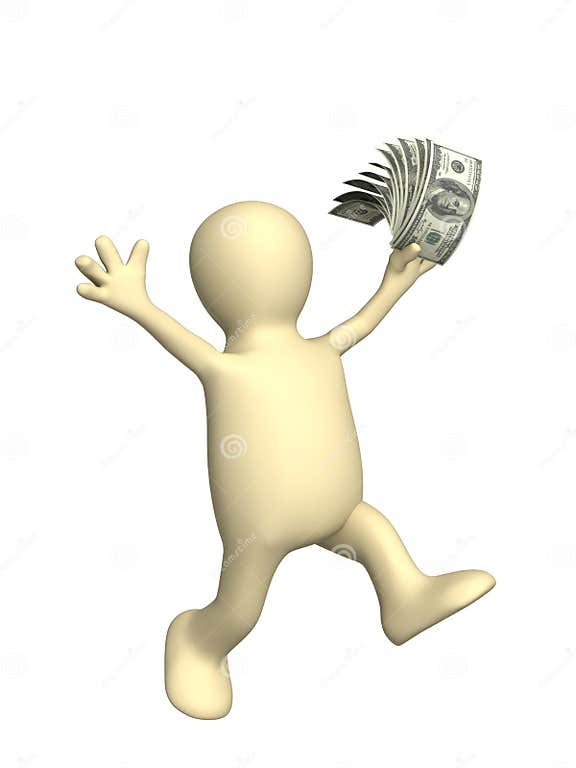 3d Puppet with Dollars in a Hand Stock Illustration - Illustration of ...