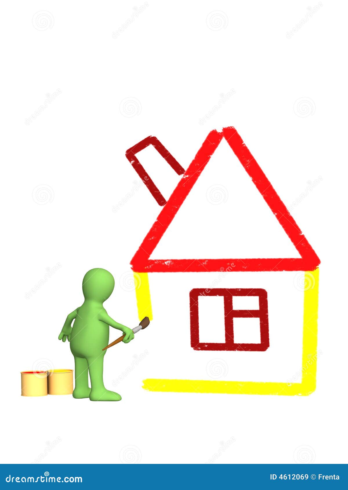 3d Puppet, Drawing by a Brush Sketch of a House Stock Illustration ...