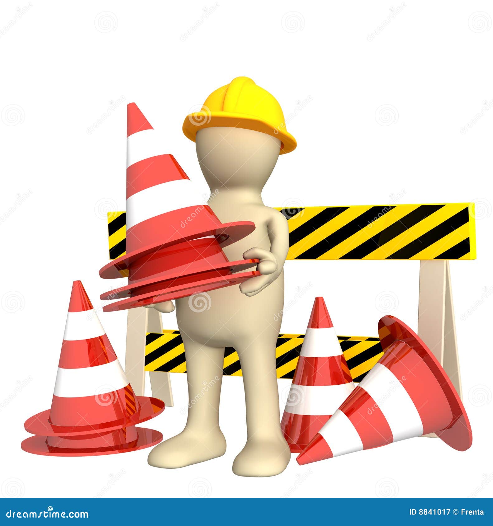 3d Puppet with Emergency Cones Stock Illustration - Illustration of ...